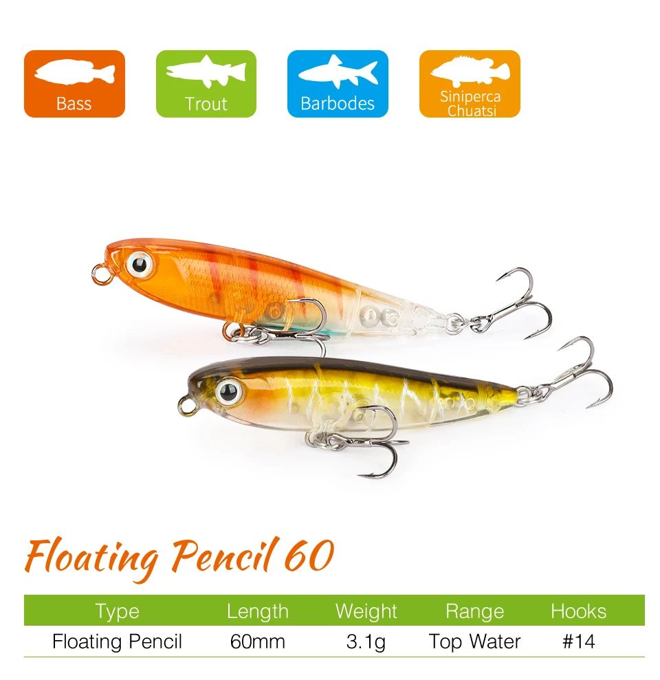 Generic TSURINOYA 60F Topwater Pencil Fishing Lure DW64 Floating | Jumia Nigeria