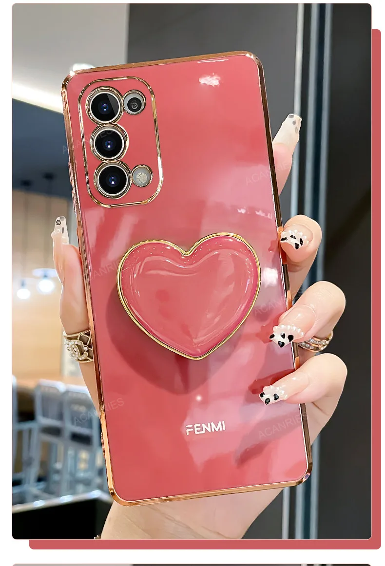 Generic (AX Cherry Purple)S 21 20 Plating Love Heart Phone Holder Case For Samsung Galaxy S21 ...