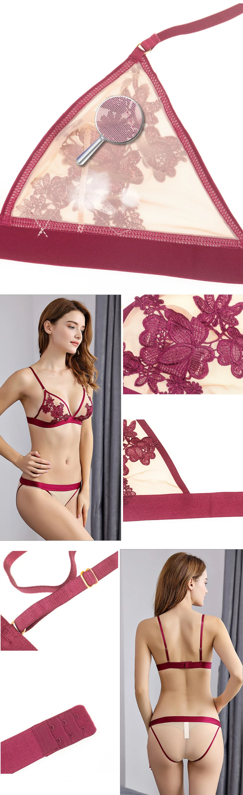 New Embroidery Floral Lace Bralette Set Ultra Thin Transparent Underwear Sexy Lingerie Set Women ...