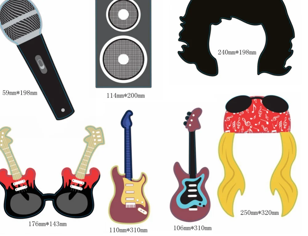Pack of 18 Rock Photo Booth Props Star Party Decorations Concert Vibes ...