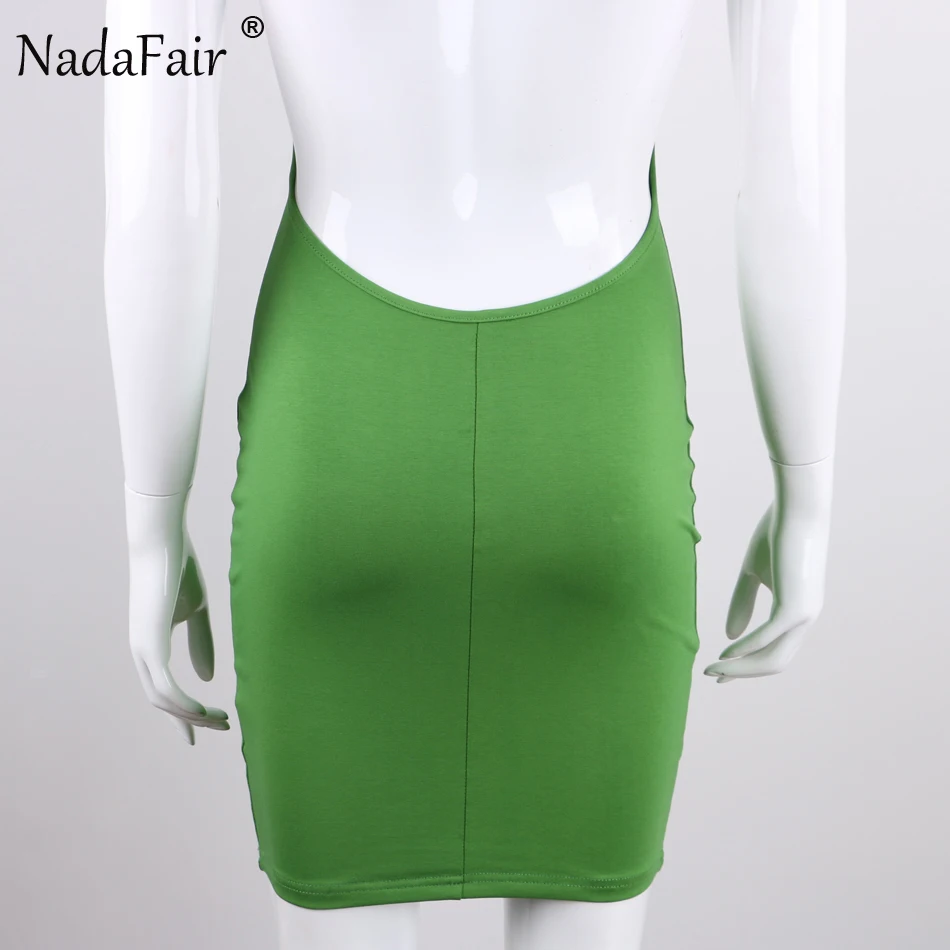 Nadafair 95 Cotton Spaghetti Strap Black Sexy Club Backless Bodycon