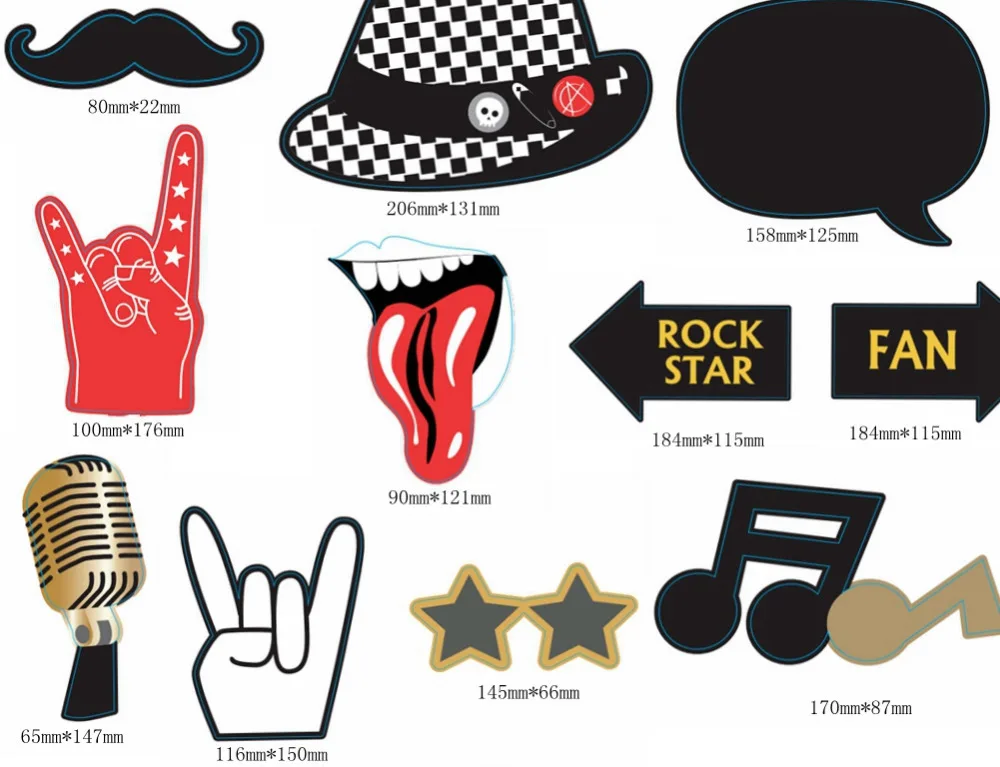 Pack of 18 Rock Photo Booth Props Star Party Decorations Concert Vibes ...