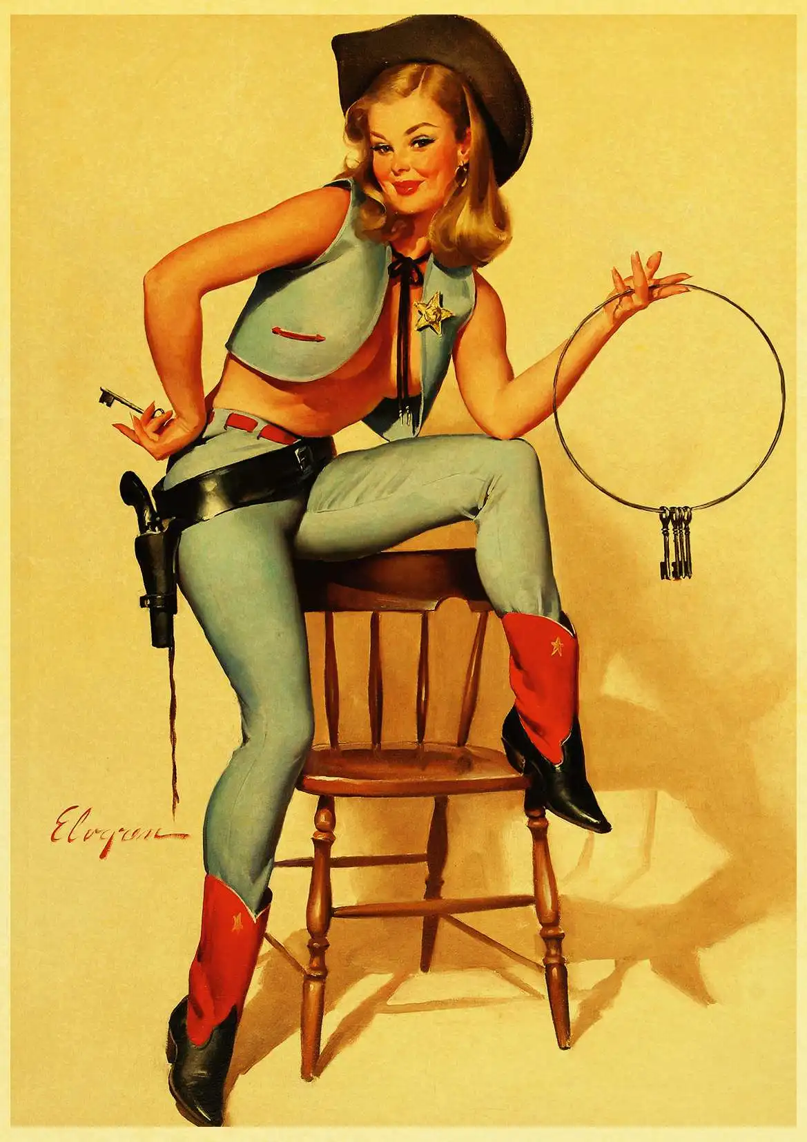 World War II Sexy pin up Girl retro poster kraft paper printed painting sexy lady art poster ...