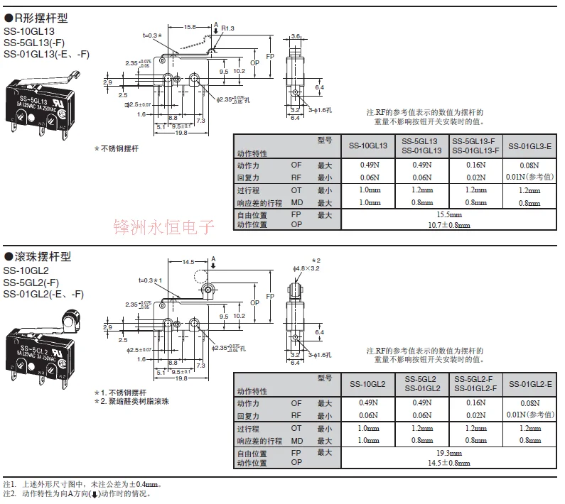 Generic New Original OMRON Switch SS-5 5-F SS-5GL 5GL-F SS-5GL2 5GL2-F SS-5GL13 SS-10 10GL 10GL2 ...