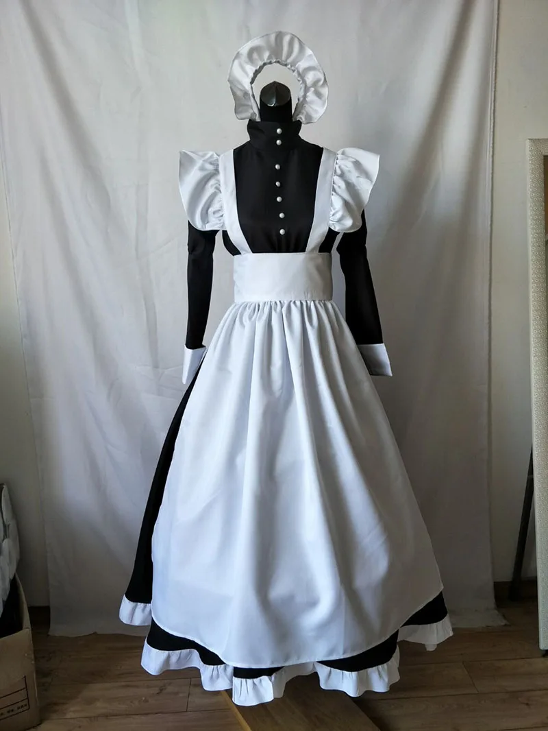 Victorian Maid Costume Servant Black White Maxi Dress For Women