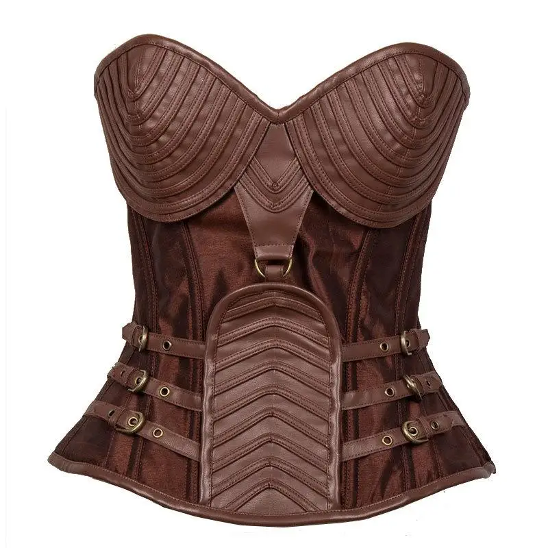 2021 Brown Leather Armor Corset Sexy Gothic Corsets And Bustiers