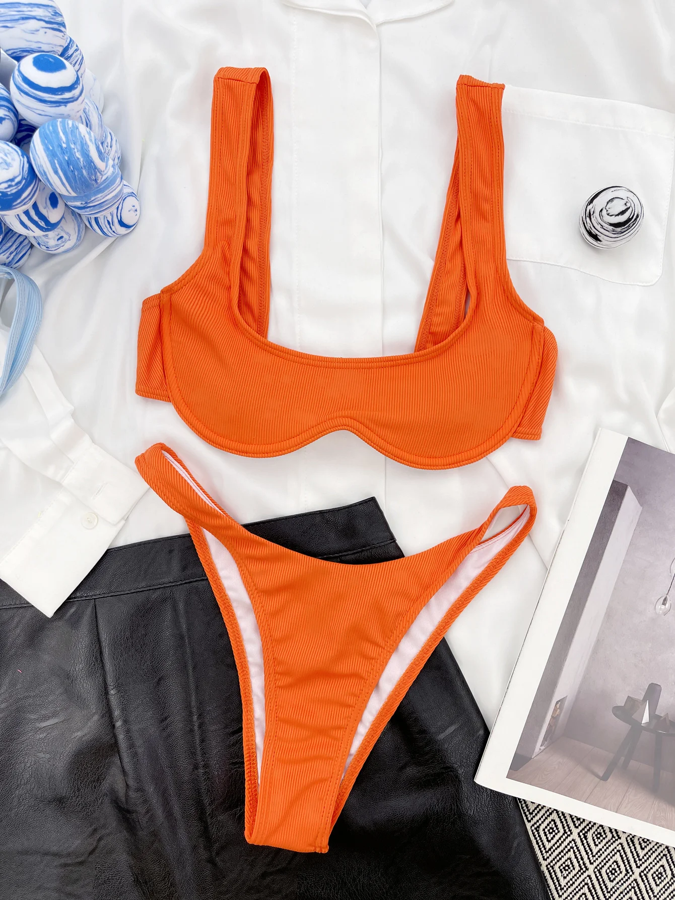 Fashion Y White Bikinis 2023 Female Swimsuit Solid Color Swimwear