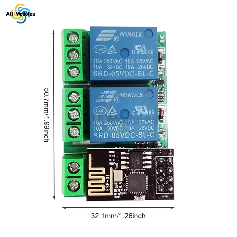 Generic ESP8266 2/1 Channel WIFI Relay Module ESP-01/01S DC5V With Relay Indicator And Reset On ...