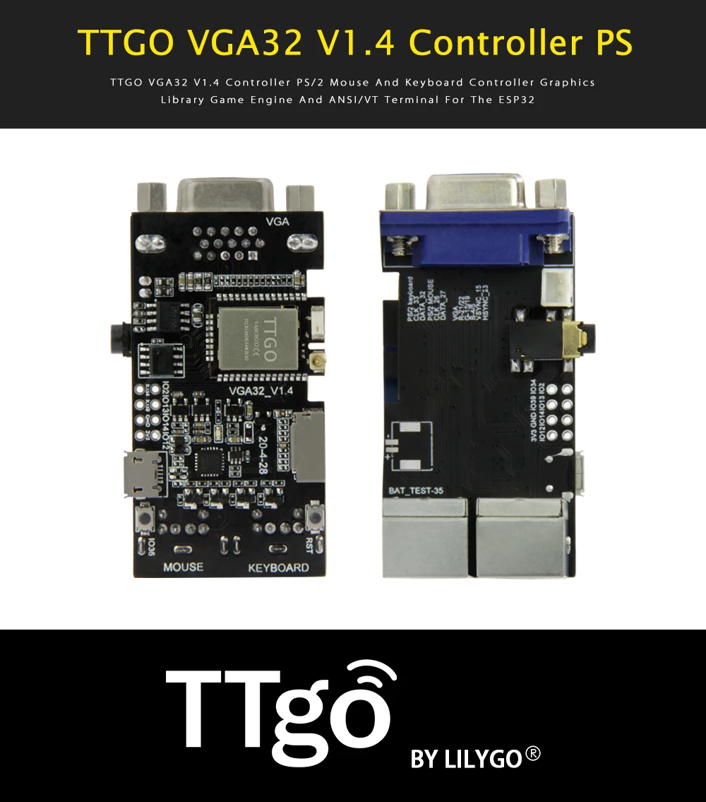 Generic LILYGO FabGL VGA32 VGA ESP32 PSRAM Module V1.4 Controller PS 2 Mo Keyboard Graphics ...