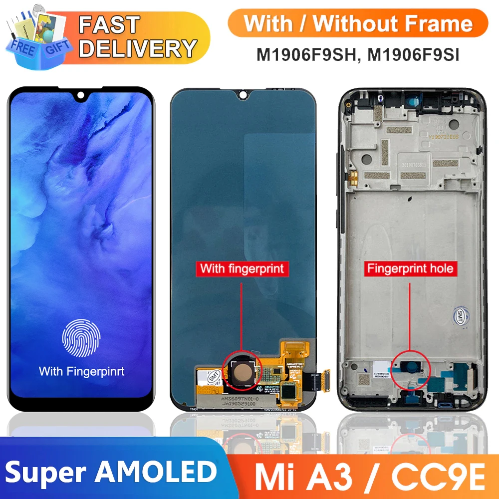 Super AMOLED Mi A3 Screen Replacement, for Xiaomi Mi A3 M1906F9SH Lcd Display Digital Touch ...