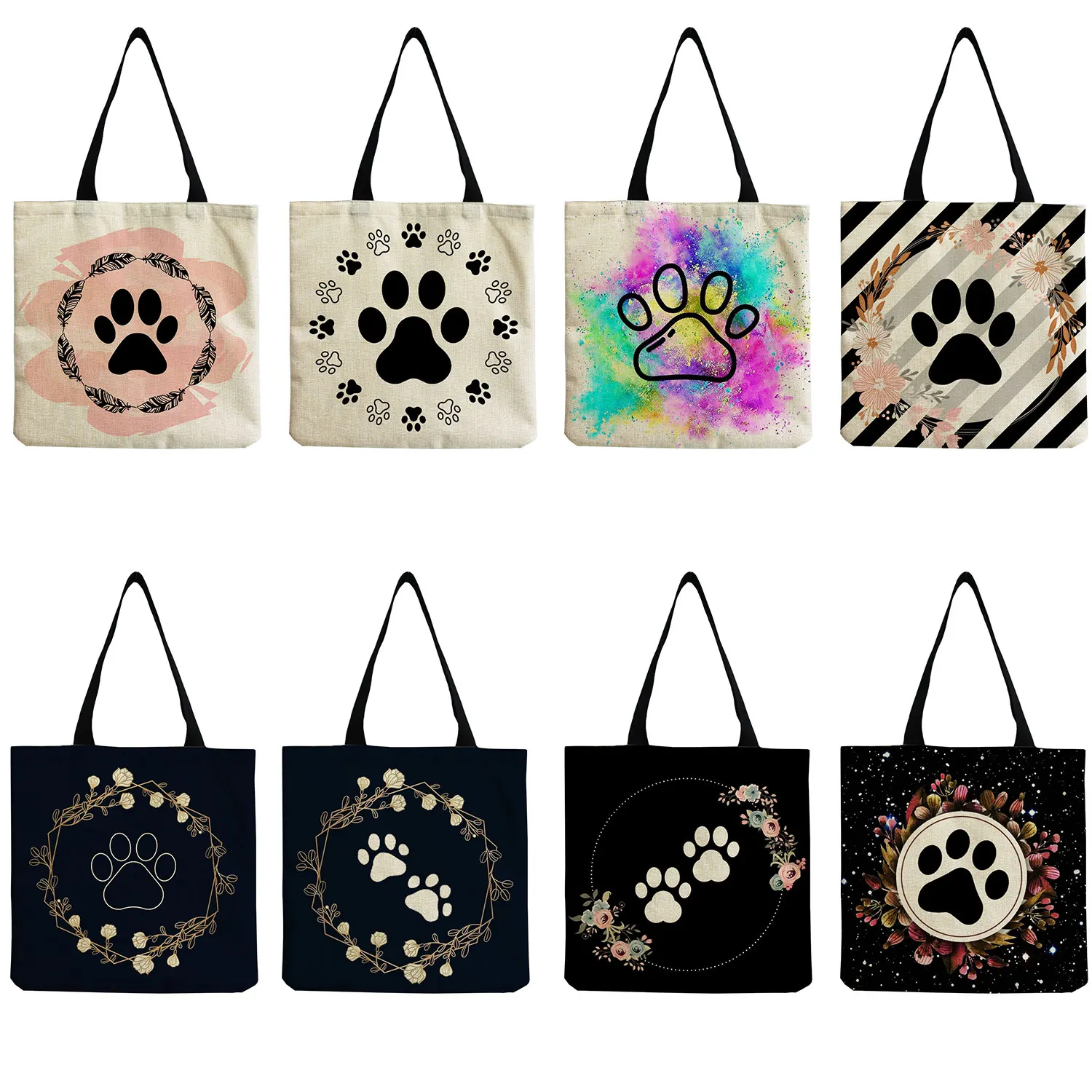 Printed Lady Tote Bag With Cartoon Dog Paws Women Shoulder Bag For ...