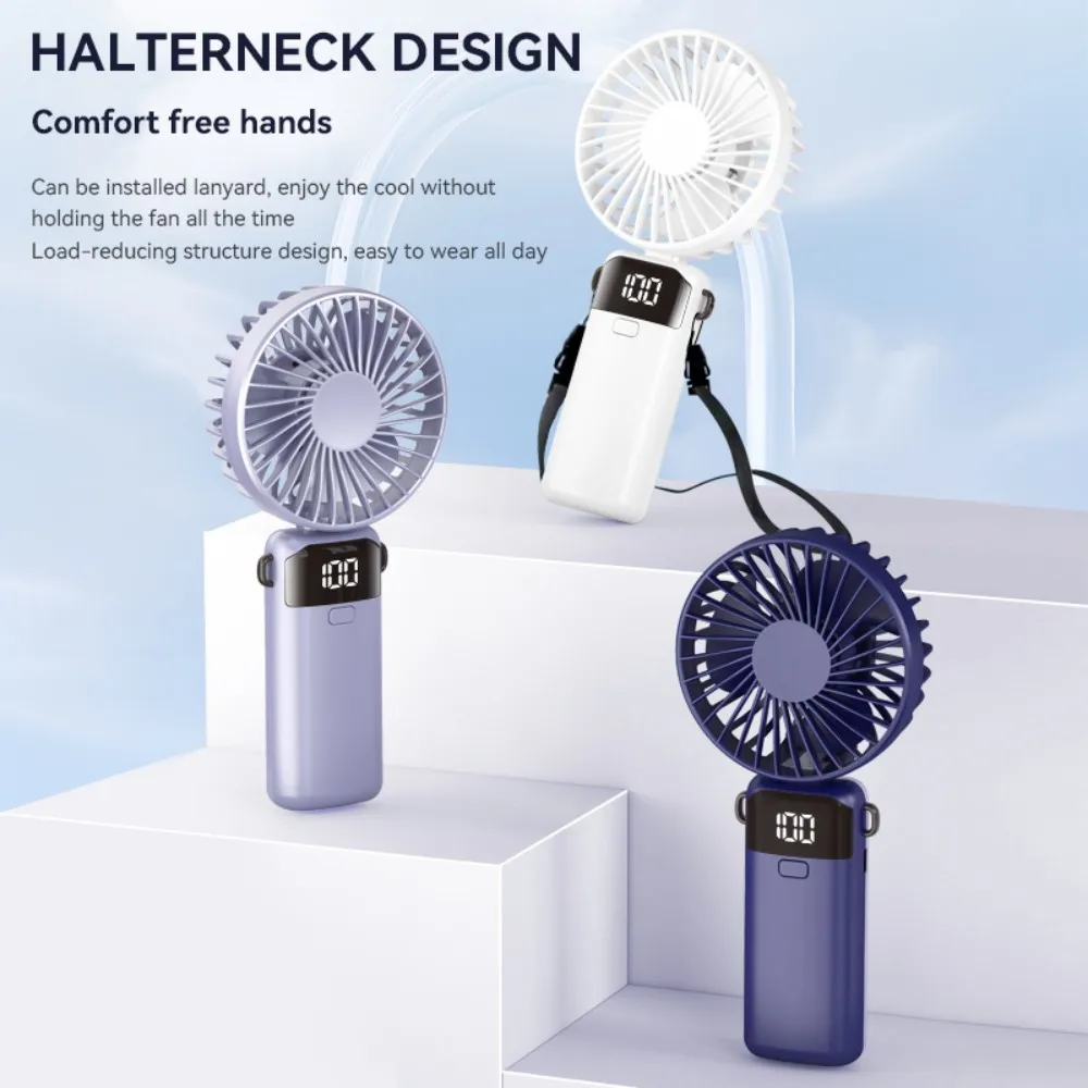 Foldable Handheld Mini Fan Portable LED Digital Display 5 Speed USB ...