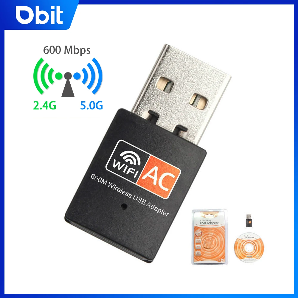 DBIT-adaptador Wifi USB de 600Mbps, receptor de Wi-Fi USB 5G y 2,4G, antena Dongle 802,11 b/g/n ...