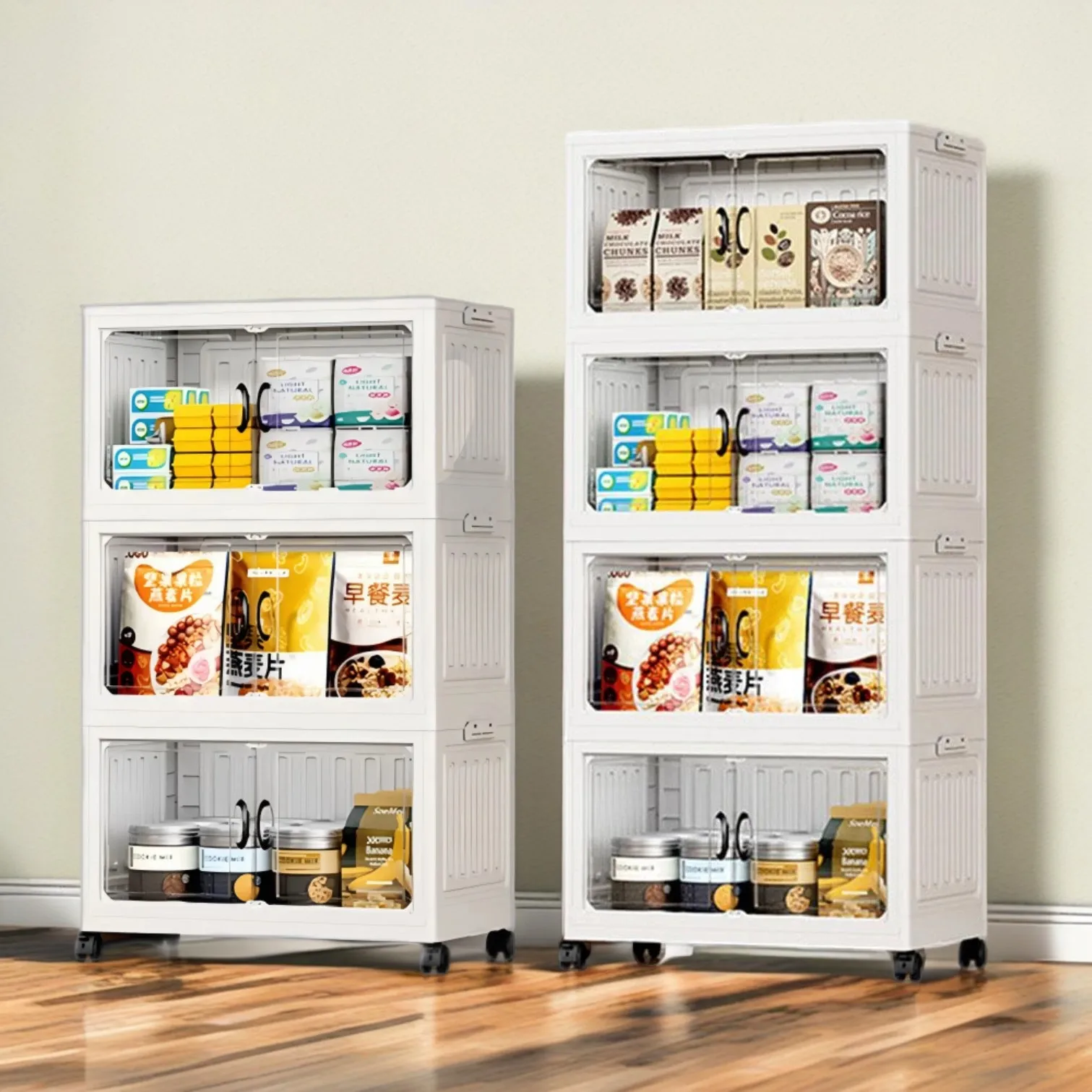 3/4 Layer Plastic Foldable Storage Cabinet Transparent Door Capacity ...