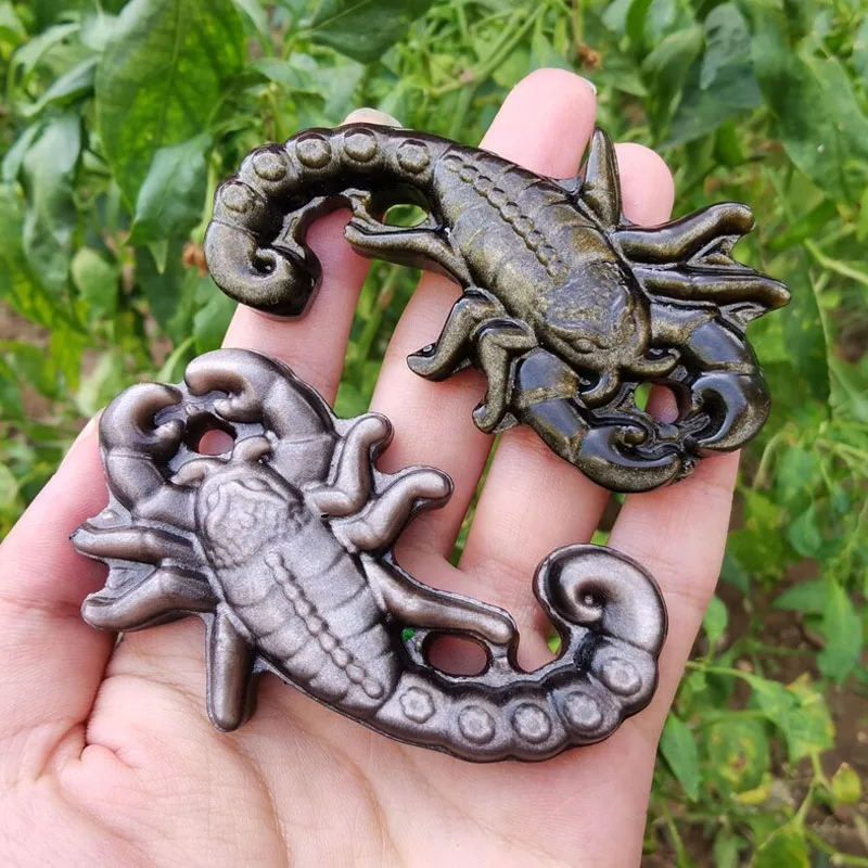 Gold-Silver-Sheen-Obsidian-Scorpion-Sculpture-Hand-Carved-Natural ...