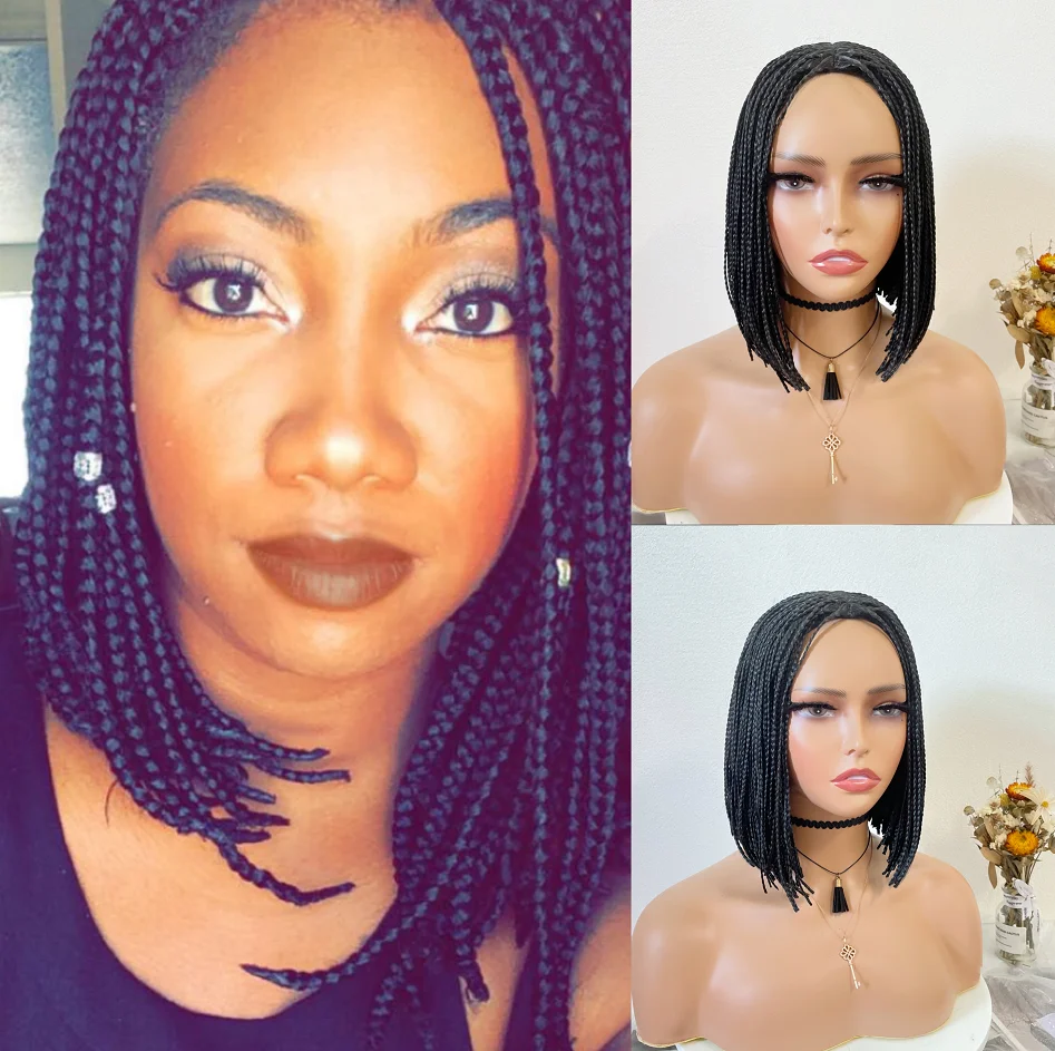 WIGERA Synthetic Short Box Braided Bob Wig For 14Inch Black Women Three ...