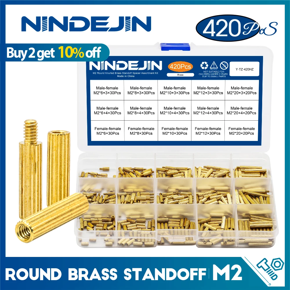 NINDEJIN 420Pcs Brass Round Standoff Kit M2*6mm 20mm Male Female Round ...