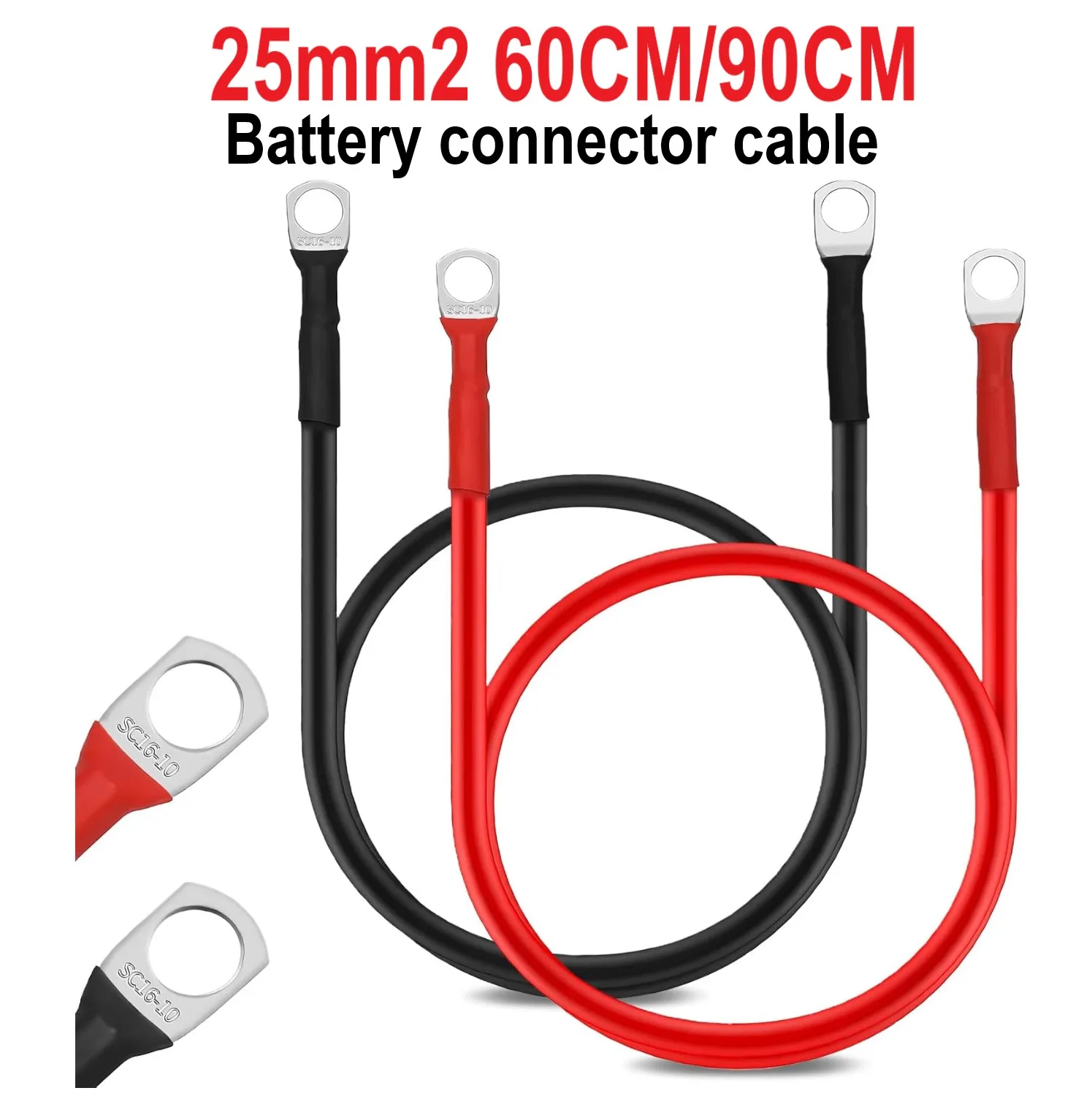 PowMr 25mm² Battery Connection Cable 60/90cm Black and Red With 4*5/16 ...