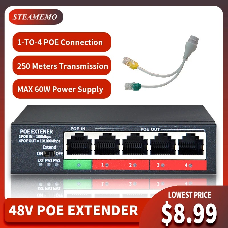 Steamemo Poe Extender Outdoor Waterproof 100mbps Poe Switch Two-way ...