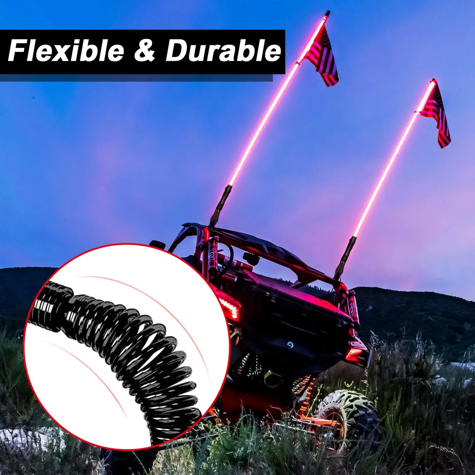 UTV Whip Lights Spring Mounting Base LED Light Whips Spring Base Quick ...