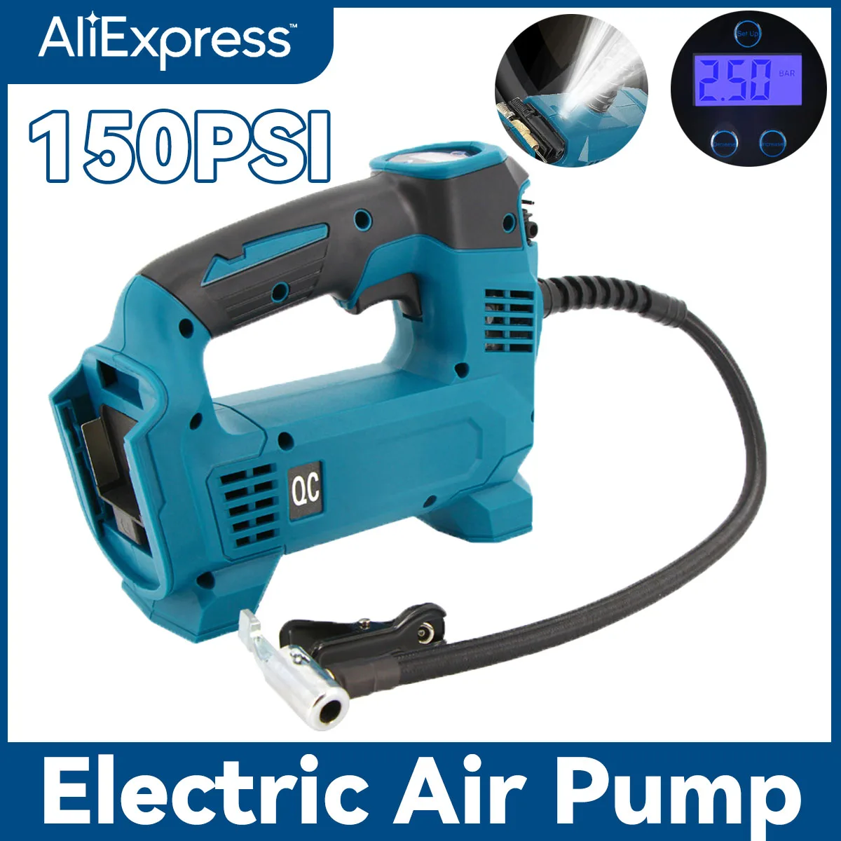 150PSI-Electric-Cordless-Air-Pump-Handled-Portable-Digital-Rechargable ...