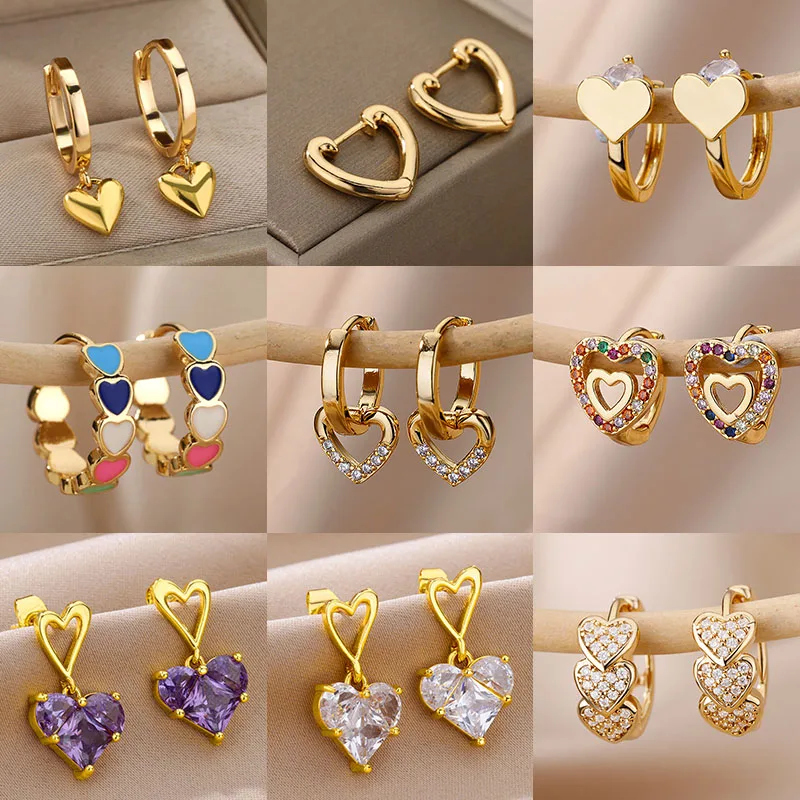 Hollow Zircon Heart Earrings For Women Stainless Steel Geometric Heart ...