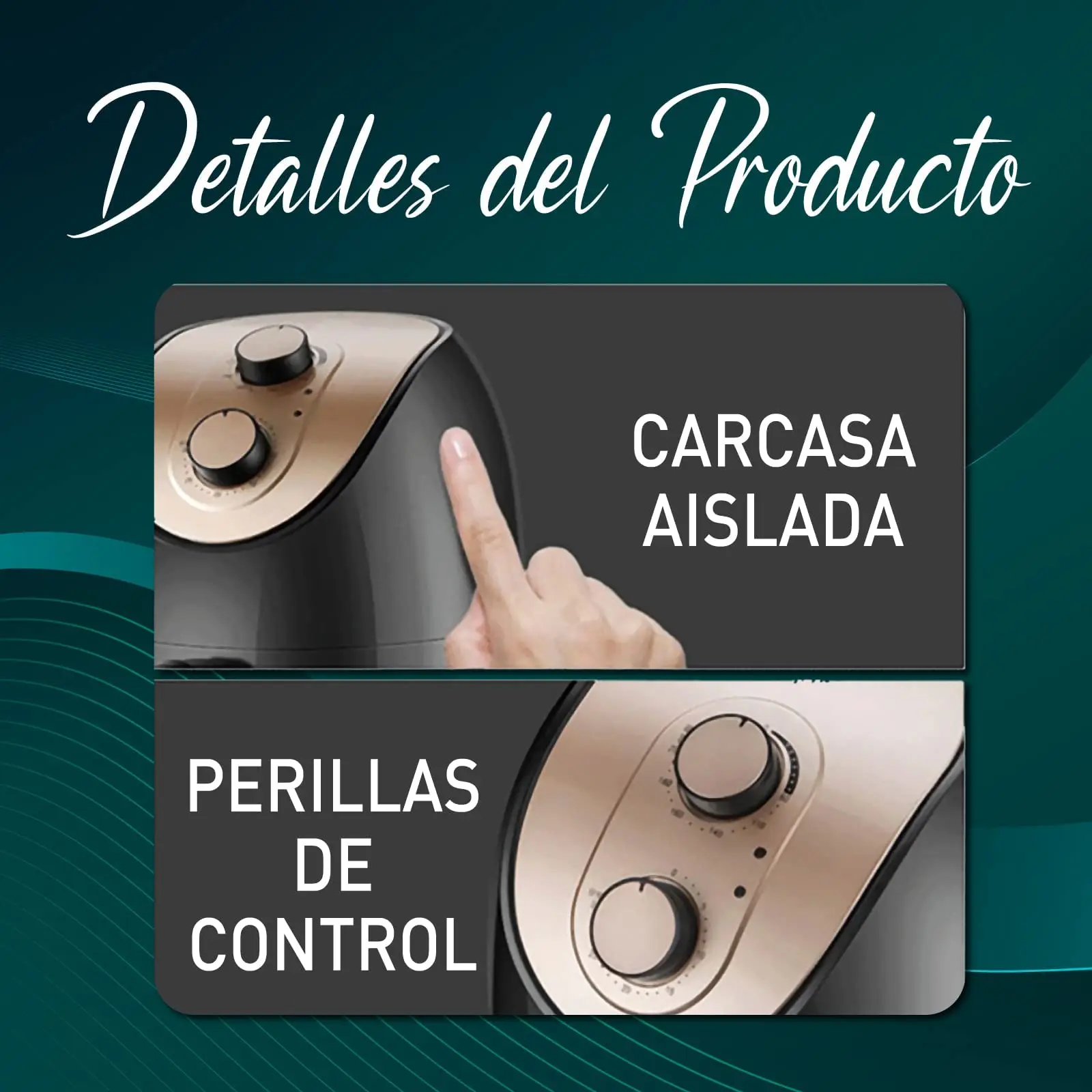 Freidora de aire, Sin aceite, Gran capacidad 3,5 litros, Bajo consumo, Cesta antiadherente ...