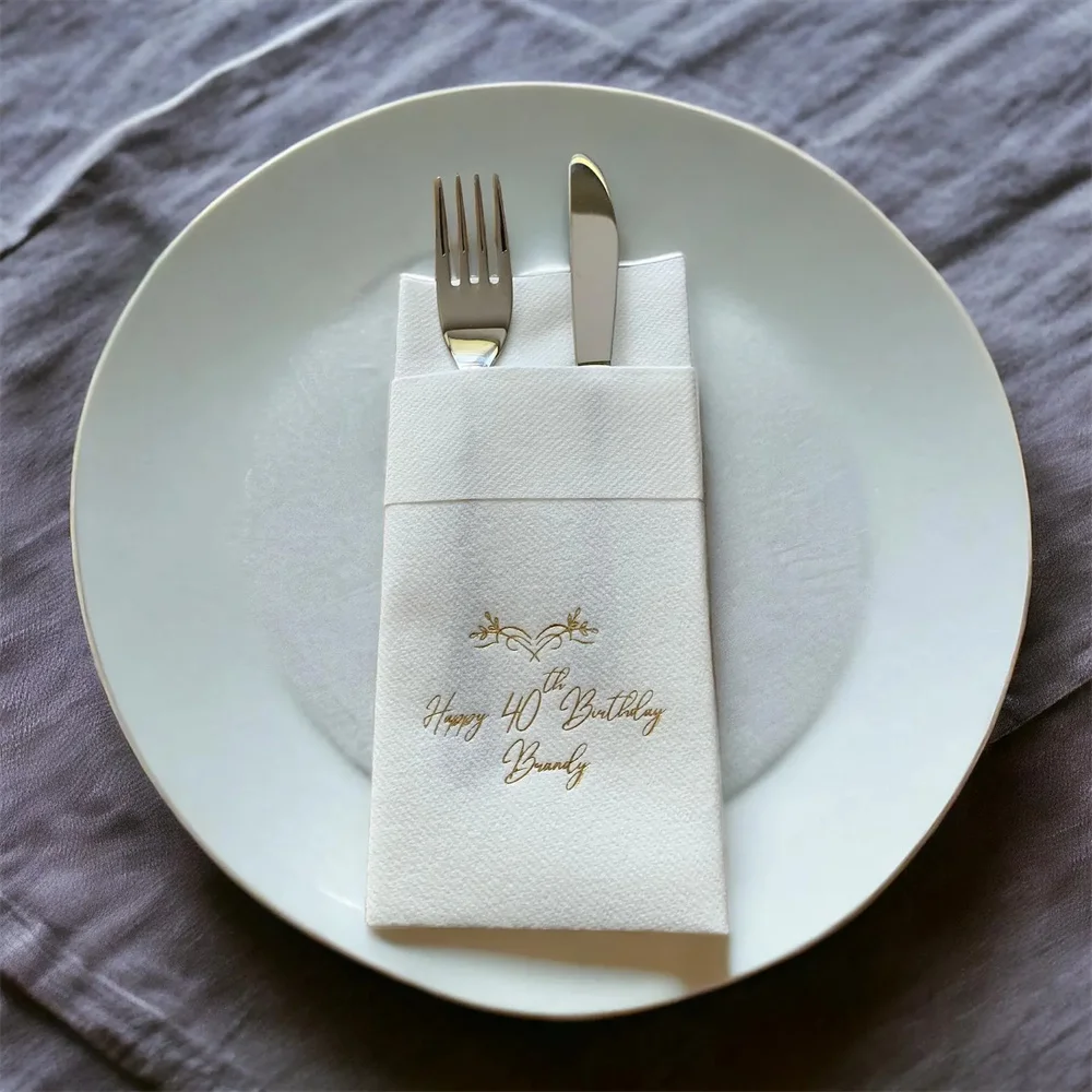 25pcs Personalized Pocket Napkins, Linen Feel, Birthday, Cloth Like ...