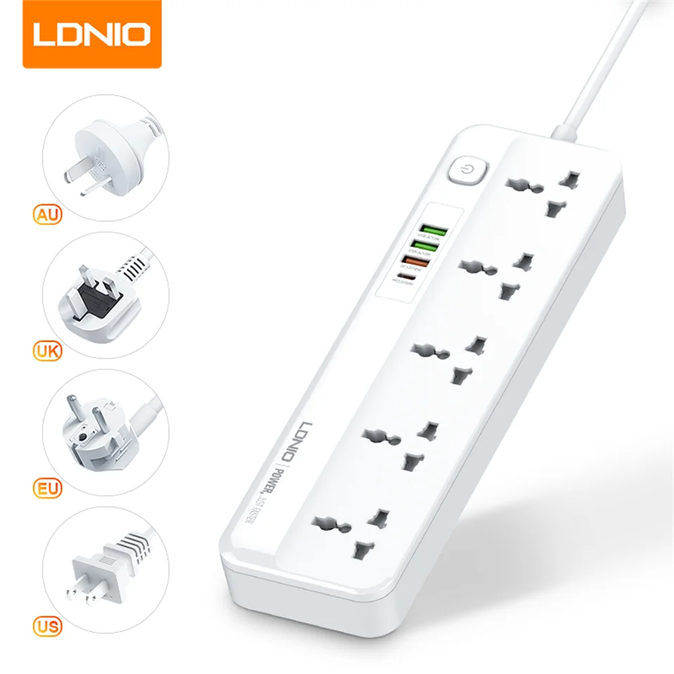 LDNIO Power Strip With 4 USB Extension Socket Plug 5 AC Outlet USB Fast ...