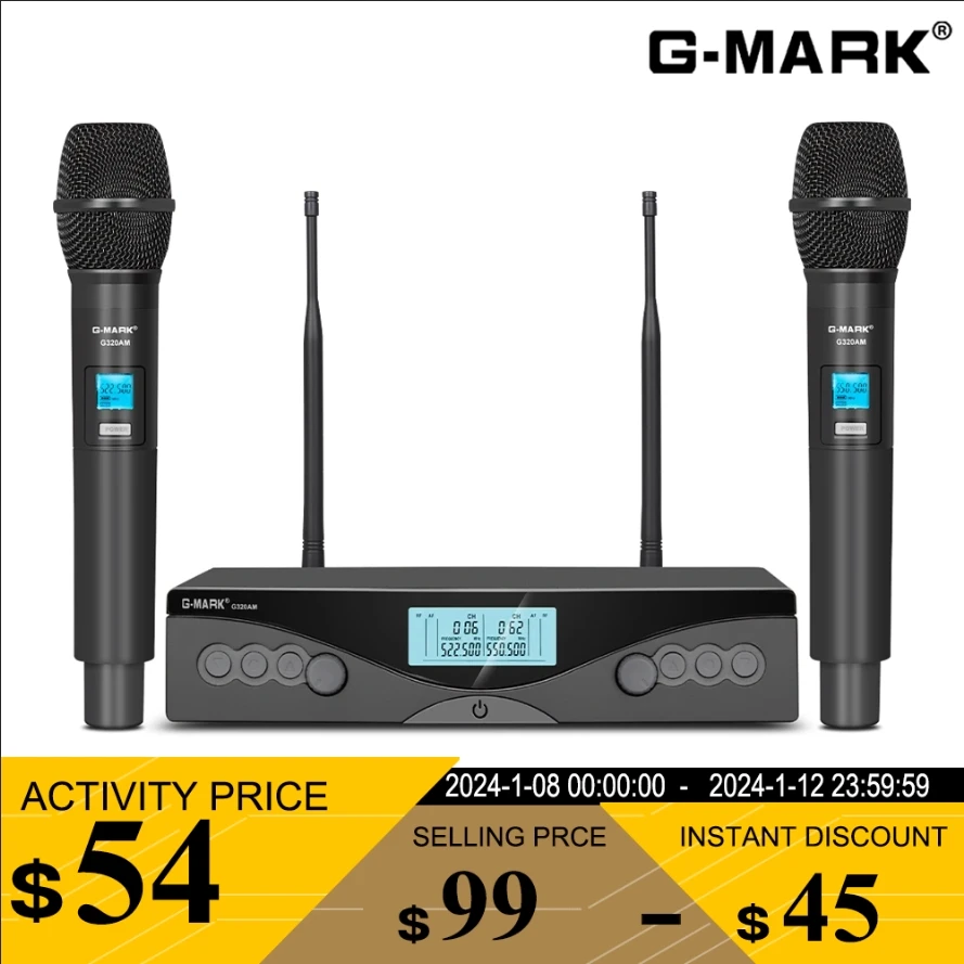 Wireless-Microphone-G-MARK-G320AM-Professional-UHF-2-Channels-Karaoke ...