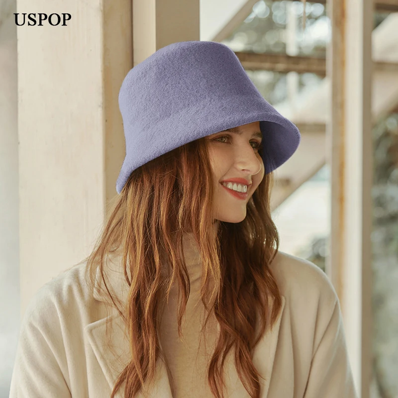 USPOP-New-winter-100-Wool-Hats-Women-Solid-Color-Bucket-Hats-Thick-Warm ...