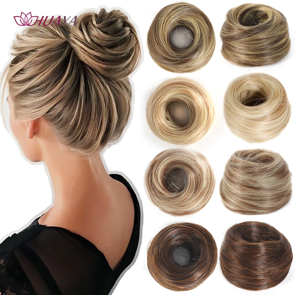 Messy Bun Hair Piece Straight Chignon Extension Mini Rubber Band Hair ...