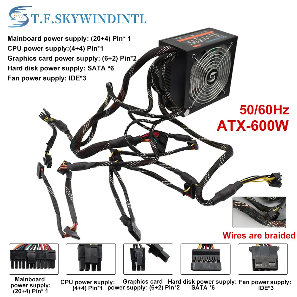 600W ATX Switching Power Supply 500W ATX black painting PC power supply ...