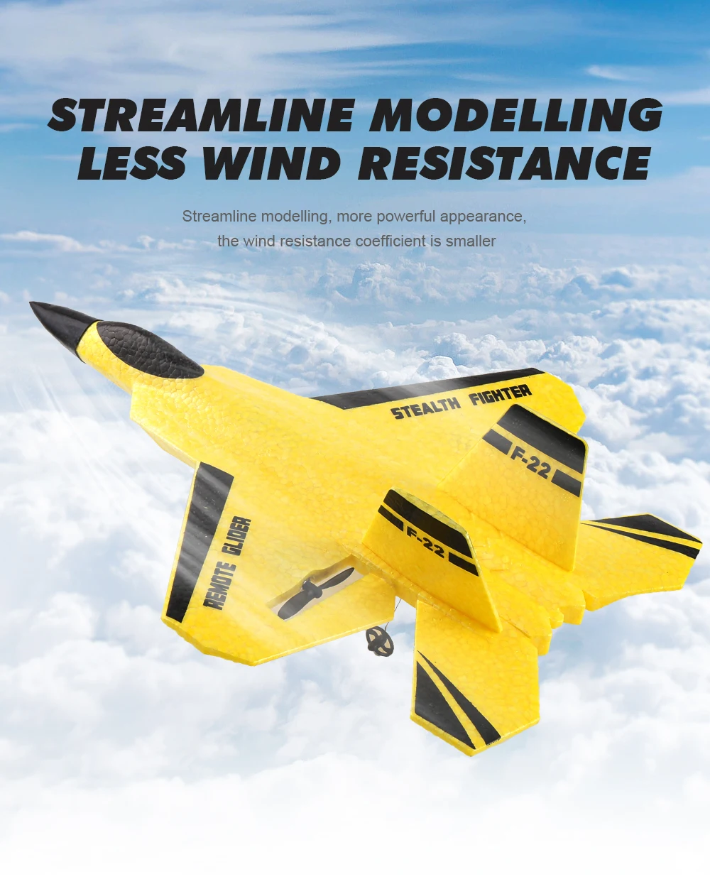 Mousse avion,F22 Yellow 1B--Avion télécommandé F22 RC pour enfants ...