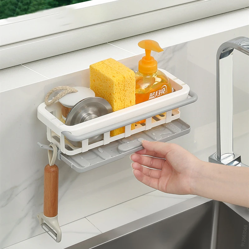 Punch-free-Kitchen-Storage-Shelf-Dish-Sponge-Sink-Holder-Drain-Rack ...