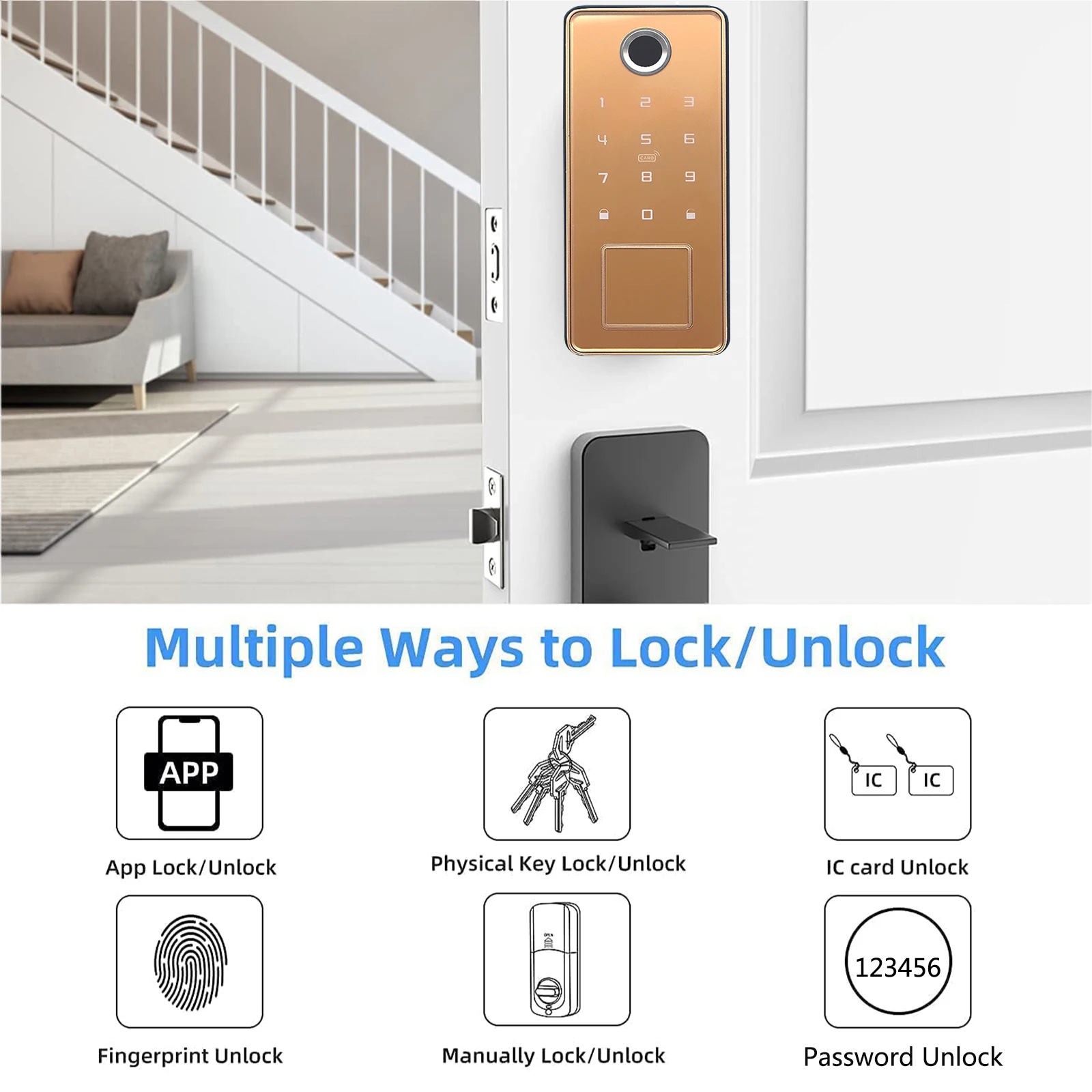 Digital-Electronic-Lock-Set-Gold-Fingerprint-Lock-TTLock-App ...