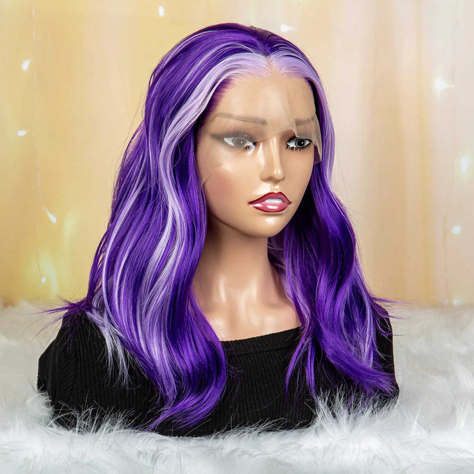 Perruque ondulée en dentelle - Purple - 16 pouces - Violet avec ...