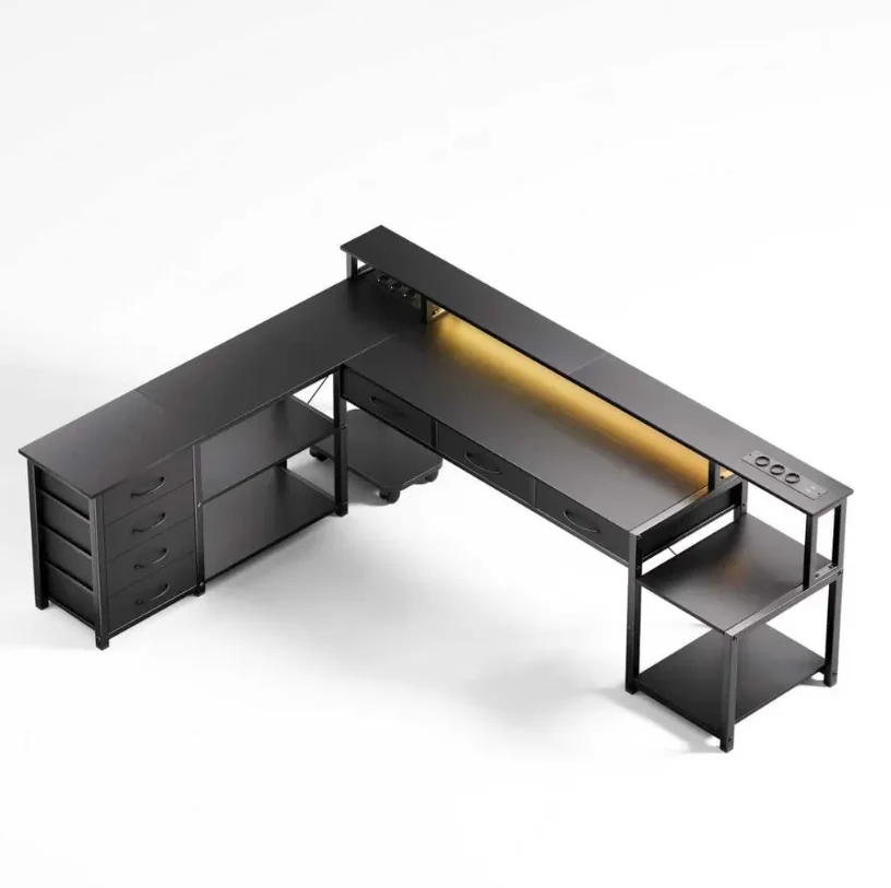 Computer table, Angular desk with drawers, sockets and USB ports ...