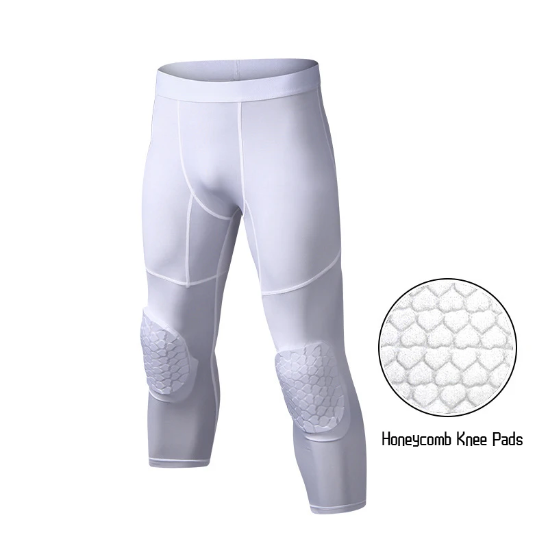 Men's Basketball Trousers With Knee Pads 3/4 Cropped Padded Compression ...