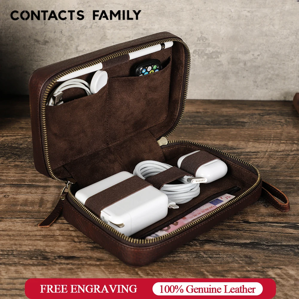 Genuine Leather Portable USB Data Cable Storage Bag Earphone Case ...