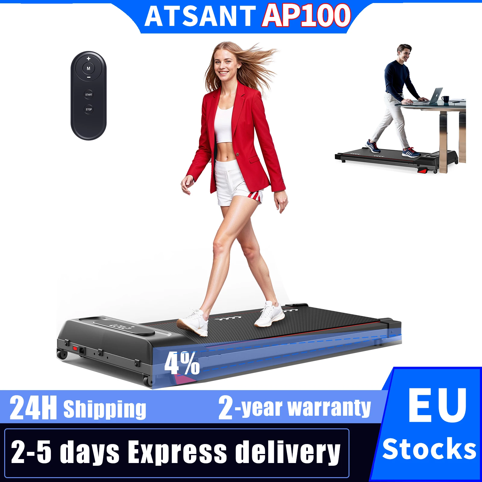 ATSANT AP100 Treadmill 4% incline Below 30dB Quiet Operation 6km/h ...