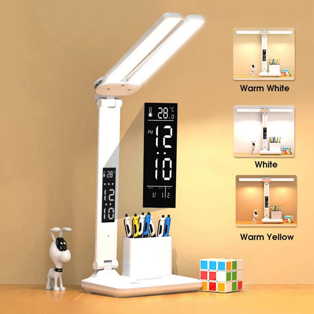LED Desk Lamp with Date Clock Temperature USB Touch Night Light ...