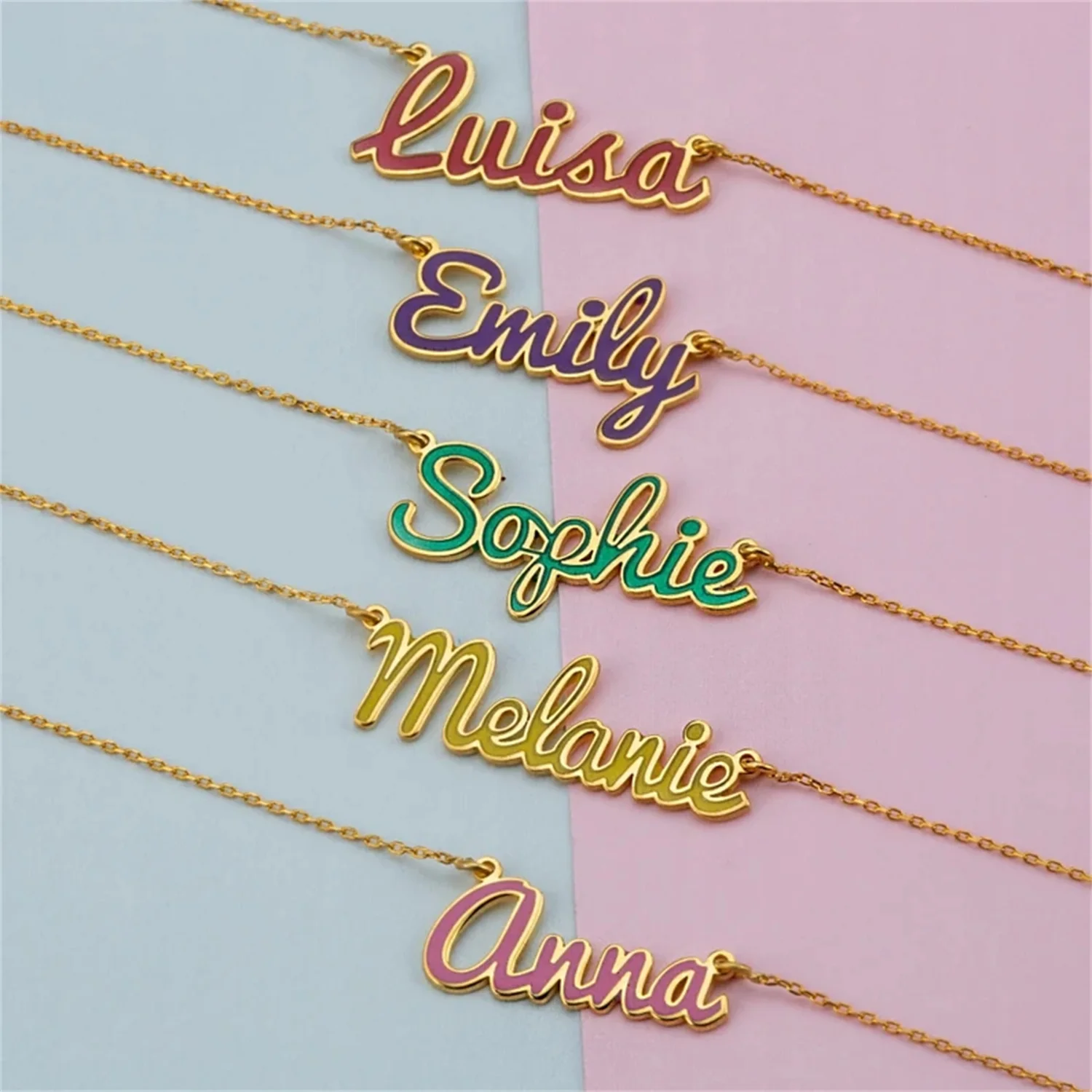 Personalized Enamel Name Necklace Custom Colorful Pendant Red Purple ...