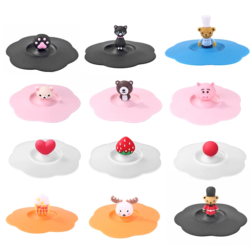 Cute Cat Silicone Cup Cover Dustproof Leakproof Tea Coffee Sealed Lids ...