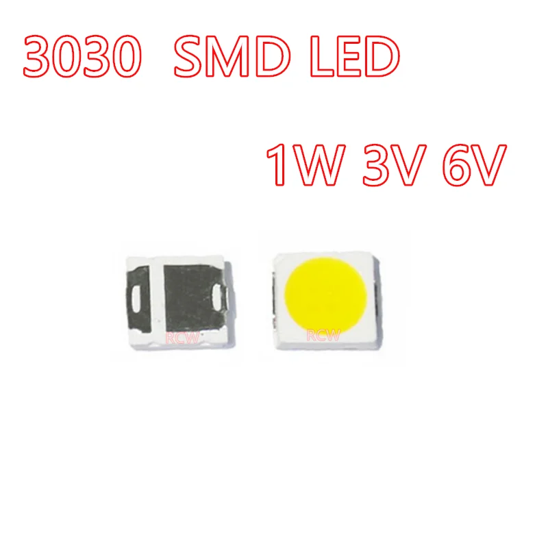 100PCS 3030 SMD LED 1W High Power Lamp Beads 3V 6V White Warm White Lighting lamp beads ...