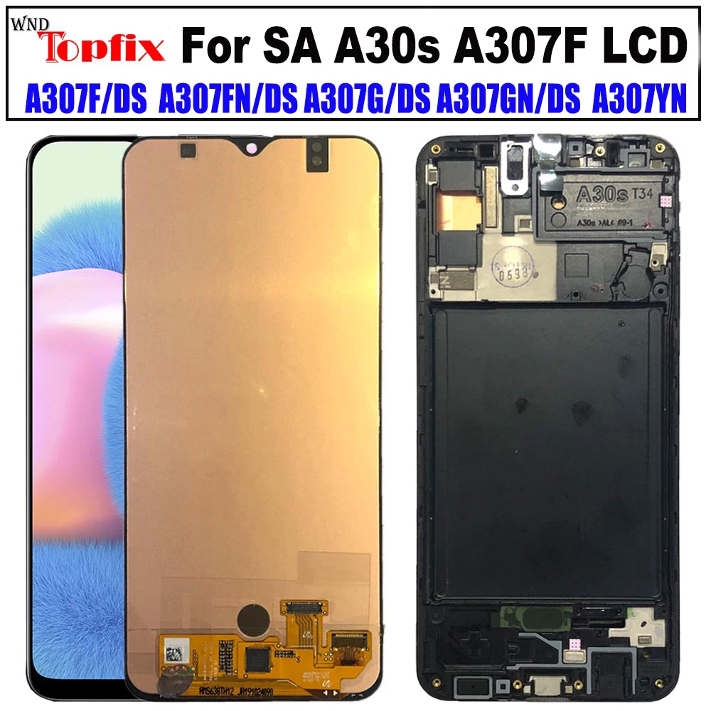 삼성 갤럭시 A30S A307 LCD 디스플레이 터치 스크린 디지타이저, 프레임 어셈블리 교체, 삼성 A30s LCD ...
