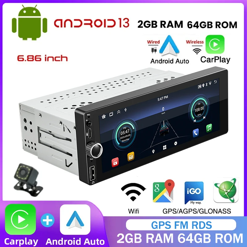 1-Din-Android-Car-Radio-Wireless-CarPlay-Android-Auto-Wifi-Bluetooth ...
