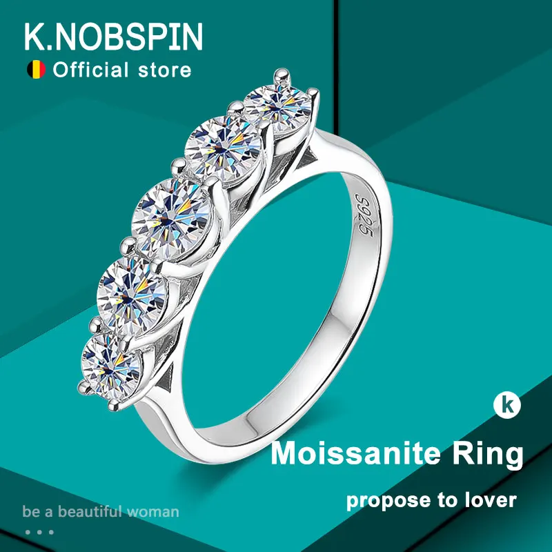 KNOBSPIN 3.6ct D Color Moissanite Ring 925 Sterling Sliver Plated 18k White Gold Eternity Band ...