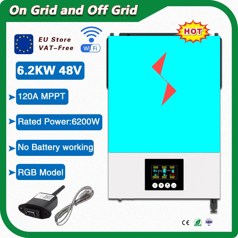 【3600W/6200W Hybrid Solar Inverter】24V/48V On/Off Grid | Built-in 120A ...