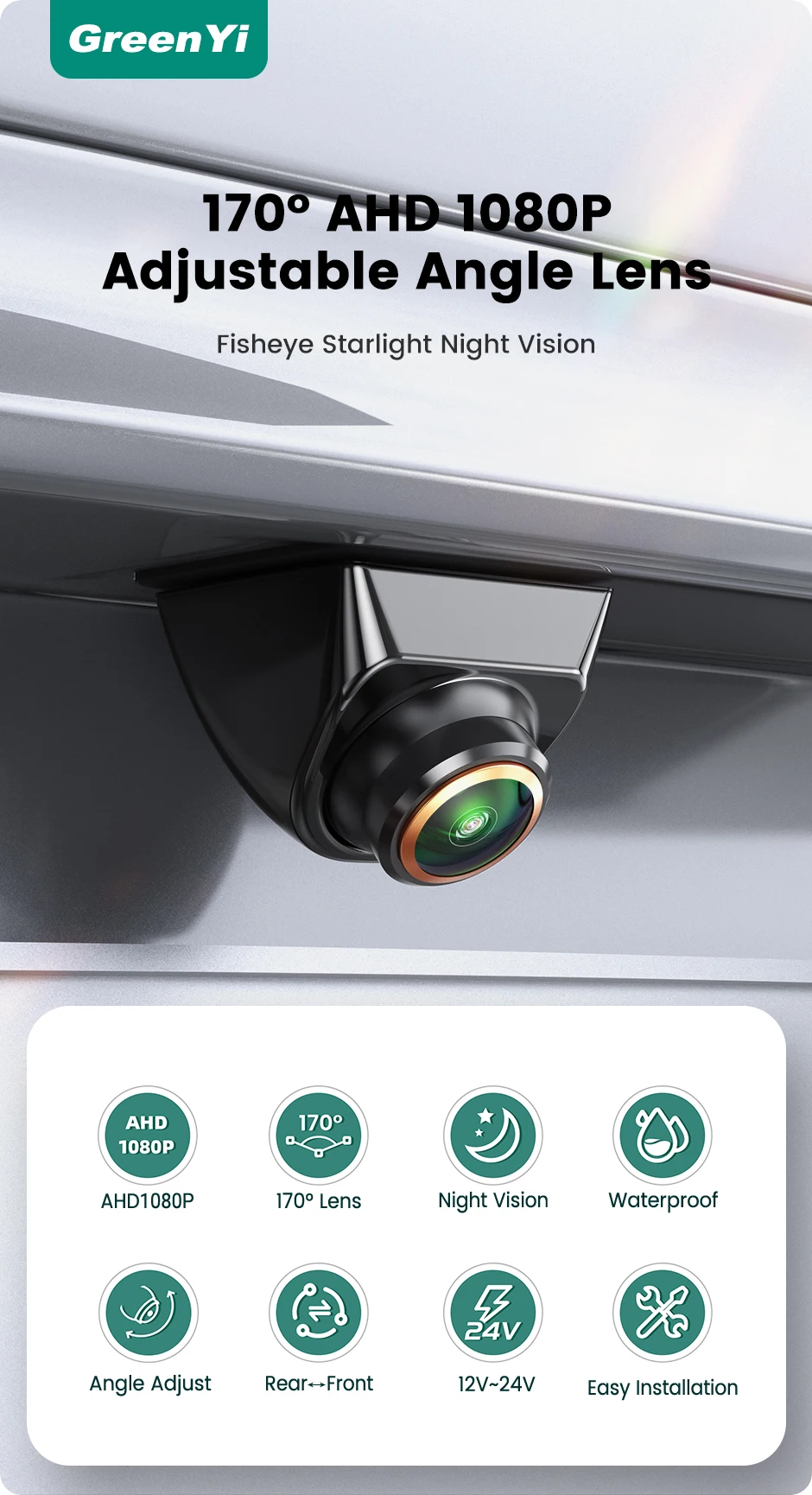 GreenYi 4 Pin Aviation Head Cable HD 1080P Rear Reversing Backup Camera ...